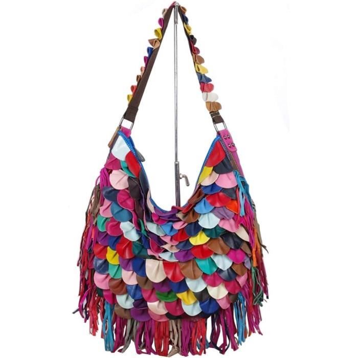 ® Sac À Bandoulière Pour Femme Hobo Bag En Peau De Mouton Multicolore ...