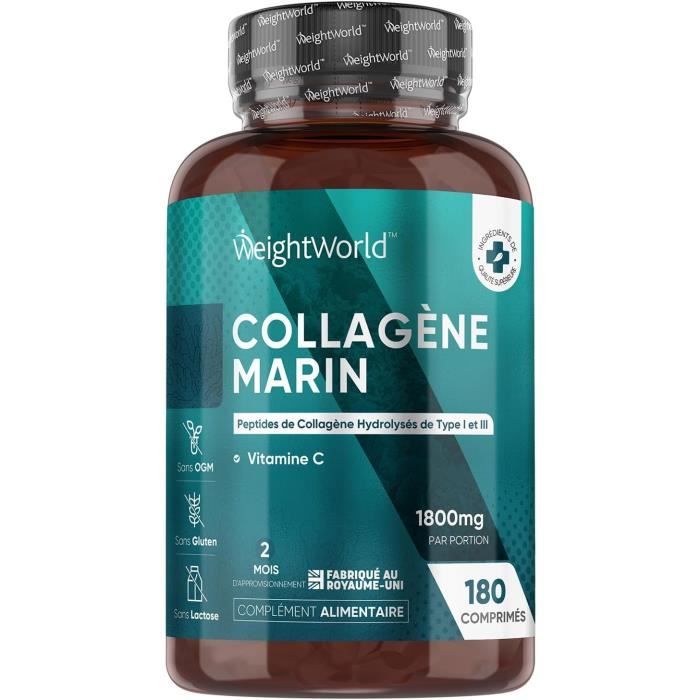 Collagène Marin Type 1 et 3 Enrichi Vitamine C,180 Comprimés ...