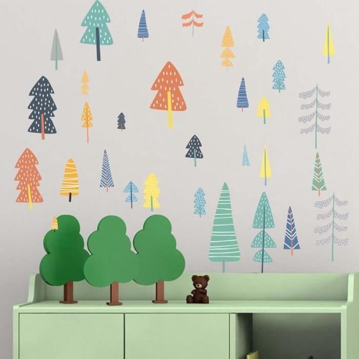 Décoration murale,Autocollant mural en vinyle couleur arbre de forêt ...