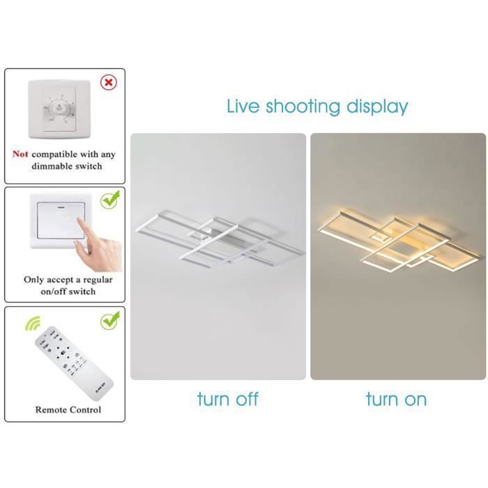 Ganeed-Plafonnier blanc-Plafonnier Dimmable avec télécommande-Carré ...