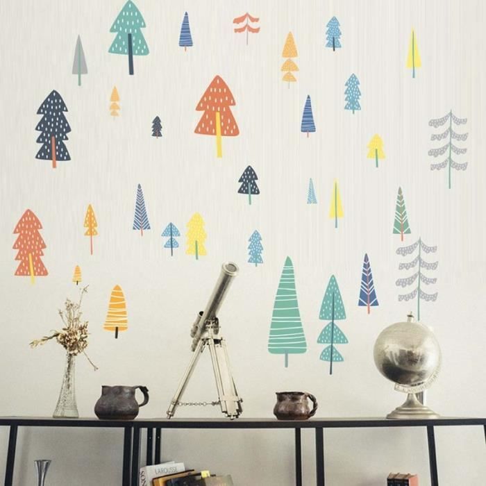 Décoration murale,Autocollant mural en vinyle couleur arbre de forêt ...
