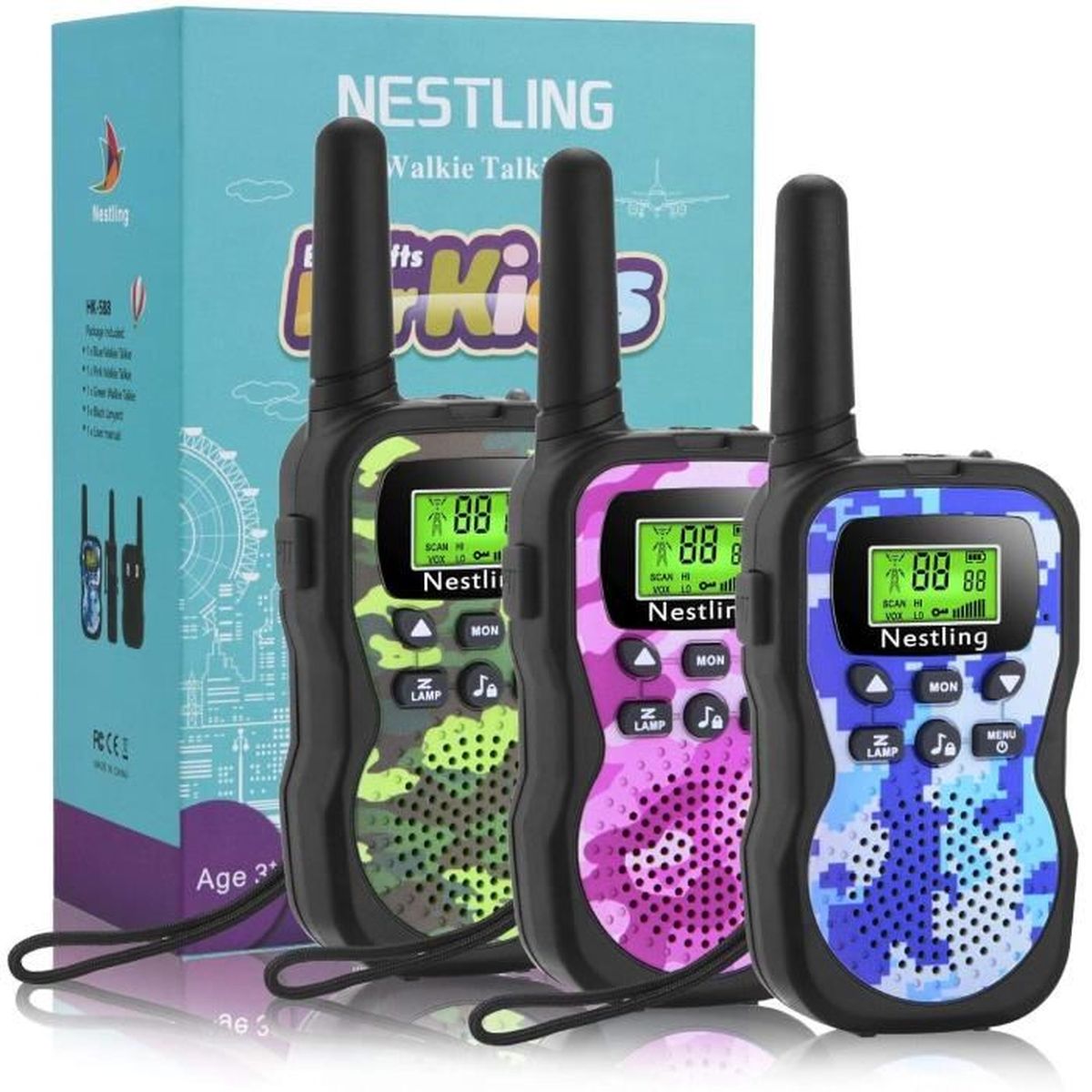 3PCS Talkie Walkie Talky Walky Enfant 8 Canaux Radio Écran LCD Lampe ...
