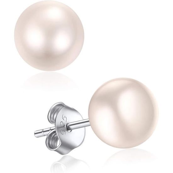 Boucles D'Oreilles Perle De Culture D'Eau Douce Anti-Allergique Argent ...