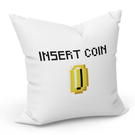 Housse de coussin Blanc Insert Coin Pixel Art Retro Arcade Jeux Vidéo 8 ...