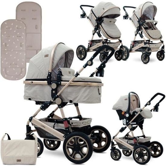 Poussette combinée trio 3 en 1 avec siège auto Lora set Lorelli beige - Cdiscount Puériculture ...