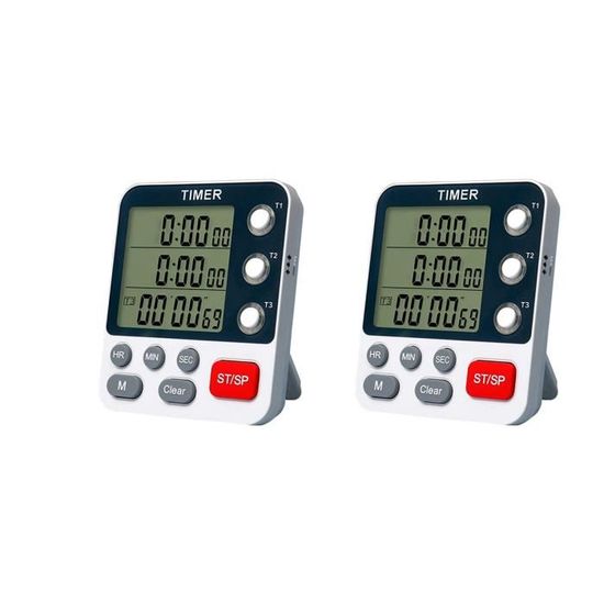 2X Minuterie de Cuisine Numérique Double, Minuterie de Comptage de 3 ...