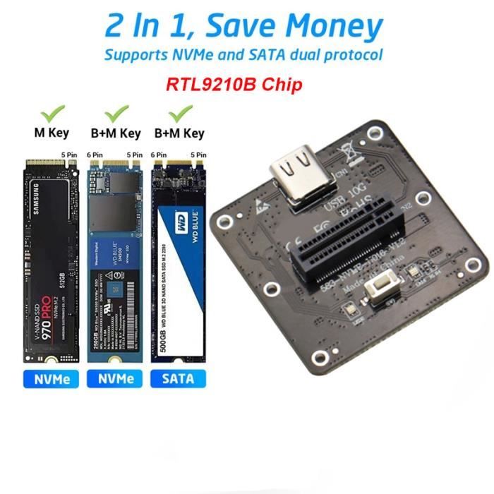 NVME SATA-RTL9210B--Adaptateur NVMe vers USB 3.1 10Gbps Type C SSD ...