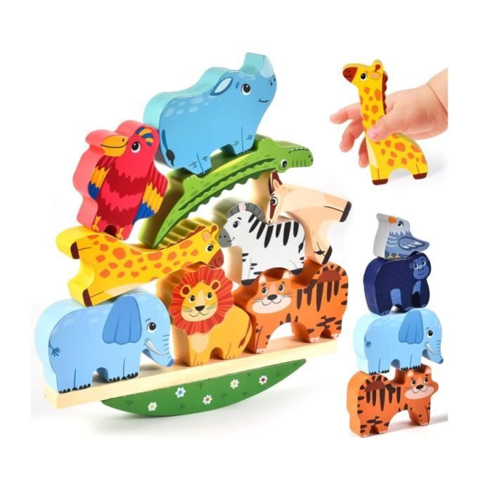 Jouet à Empiler en Bois Animaux Bloc de Bois Blocs de Construction D'empilage De L'équilibre ...