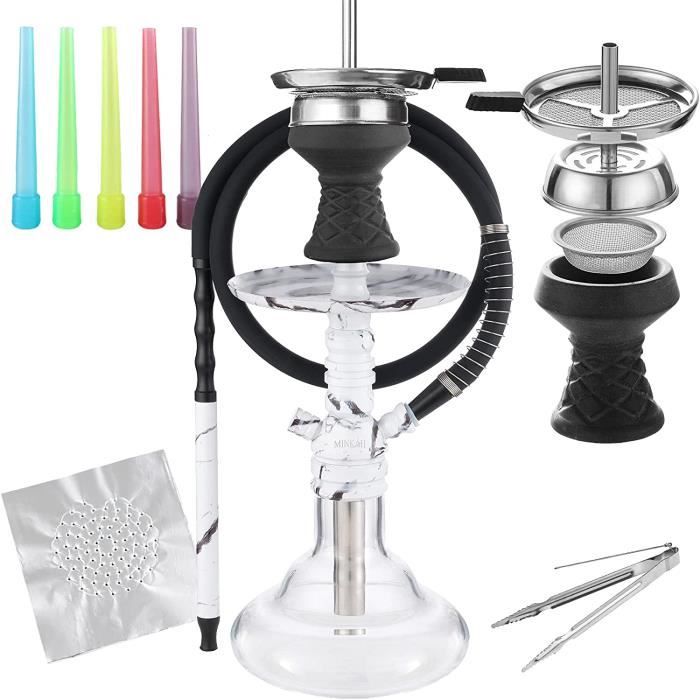 Chicha Kit Complet Motif en Fibre de Carbone Shisha avec Silicone Tuyau ...