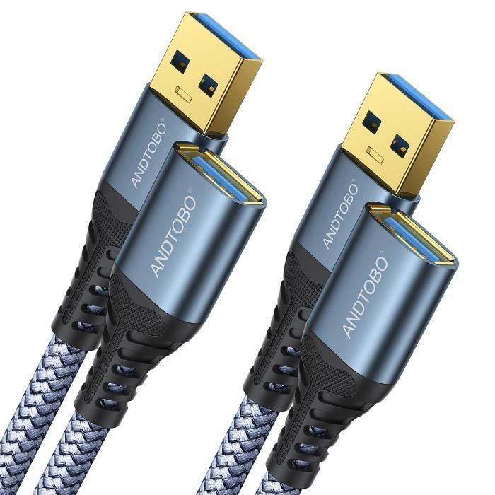 2 Paquet De Cable De Rallonge Usb 2M, Usb 3.0 Male Vers Femelle ...