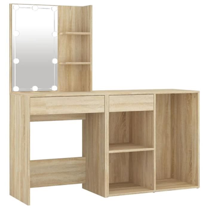 Coiffeuse - GAROSA - LED avec armoire - Chêne sonoma - Bois d ...