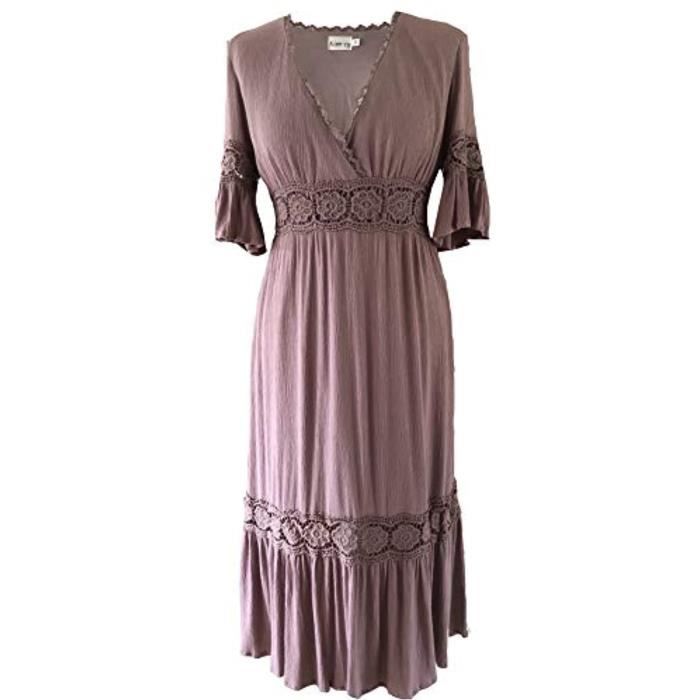 Robe TCXR4 Boho Gypsy Plain Tea Midi Day taille haute en dentelle ...
