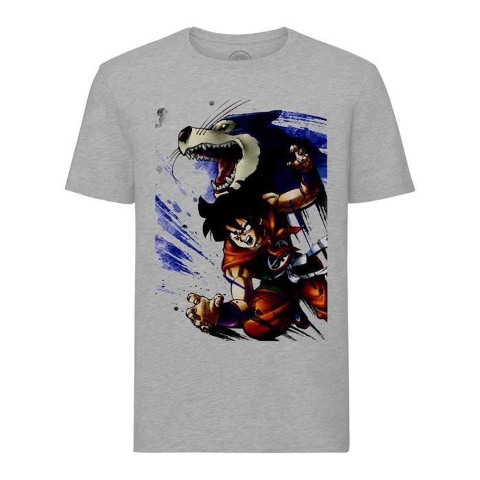 T-shirt Homme Col Rond Gris Yamcha Dragon Ball Technique Crocs Du Loup ...