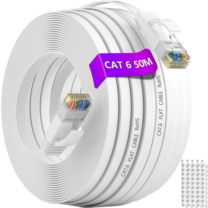 Câble Ethernet 50m, Câble Réseau Cat 6 Plat RJ45 Haut Debit Fibre ...