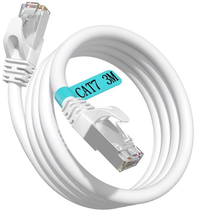 Cable Ethernet 3M, Cat 7 Cable Rj45 Blindé Haute Vitesse 10Gbit-S ...