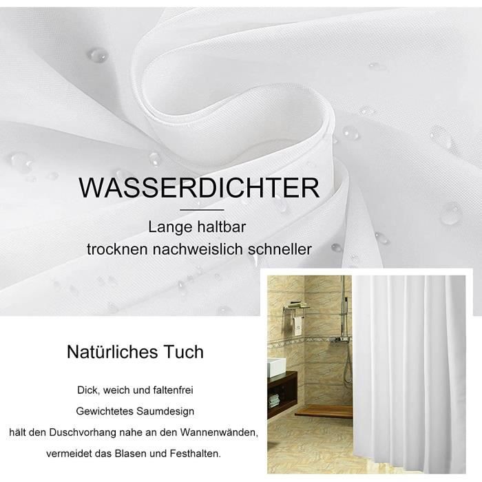 Daesar Rideau de douche 100 x 200 cm - En polyester - Anti-moisissure ...