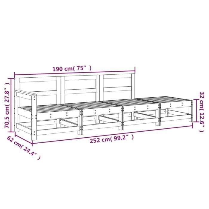 BOHU Salon de jardin 4 pcs bois massif de pin AB825534 En Stock ...