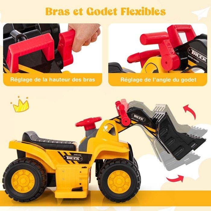 Voiture Bulldozer Électrique Enfant DREAMADE avec Godet Réglable ...