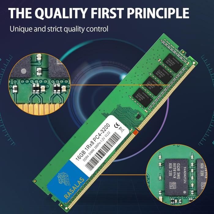 Mémoire Ram Ddr4 3200 Mhz(Ddr4-3200)Pc4-25600 Non-Ecc Unbuffered 1,2 V Cl22 1Rx8 Rank 288 ...