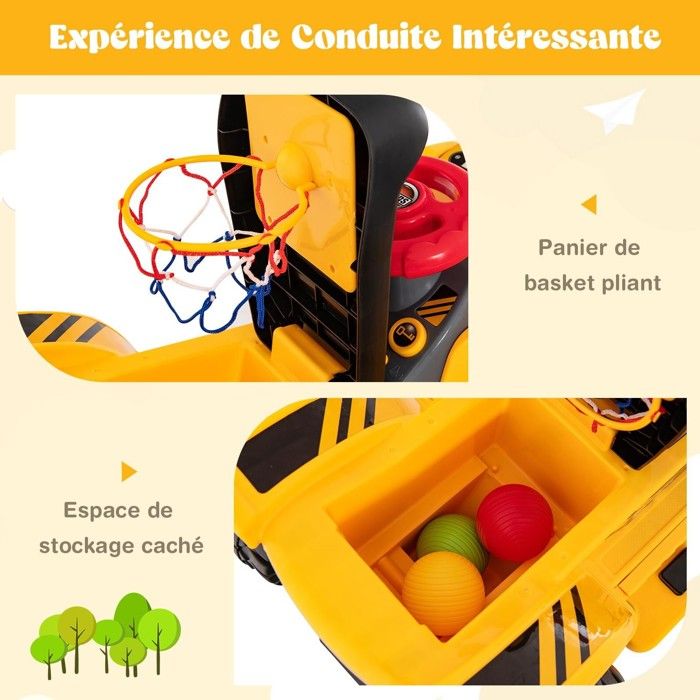 Voiture Bulldozer Électrique Enfant DREAMADE avec Godet Réglable ...