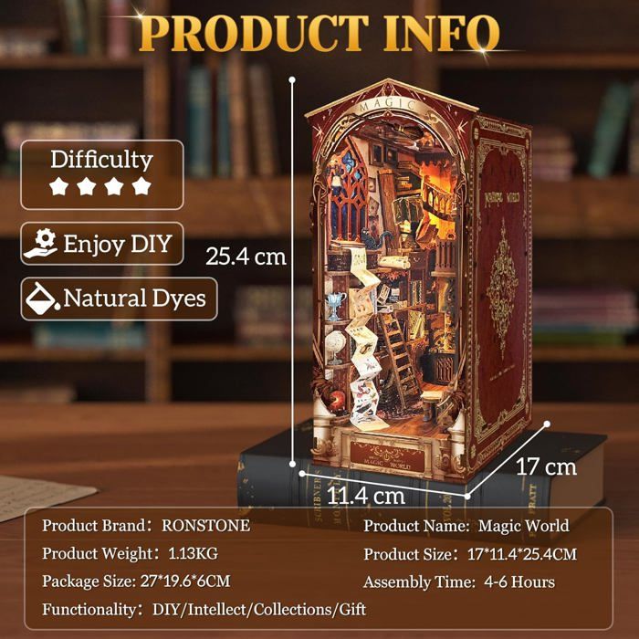 DIY monde magique book nook kit, mini maison poupée décoration étagères ...