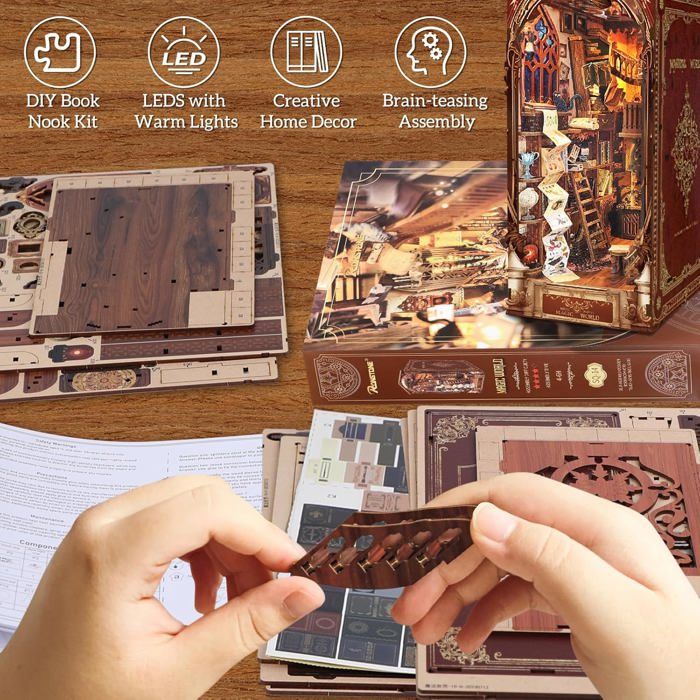 DIY monde magique book nook kit, mini maison poupée décoration étagères ...