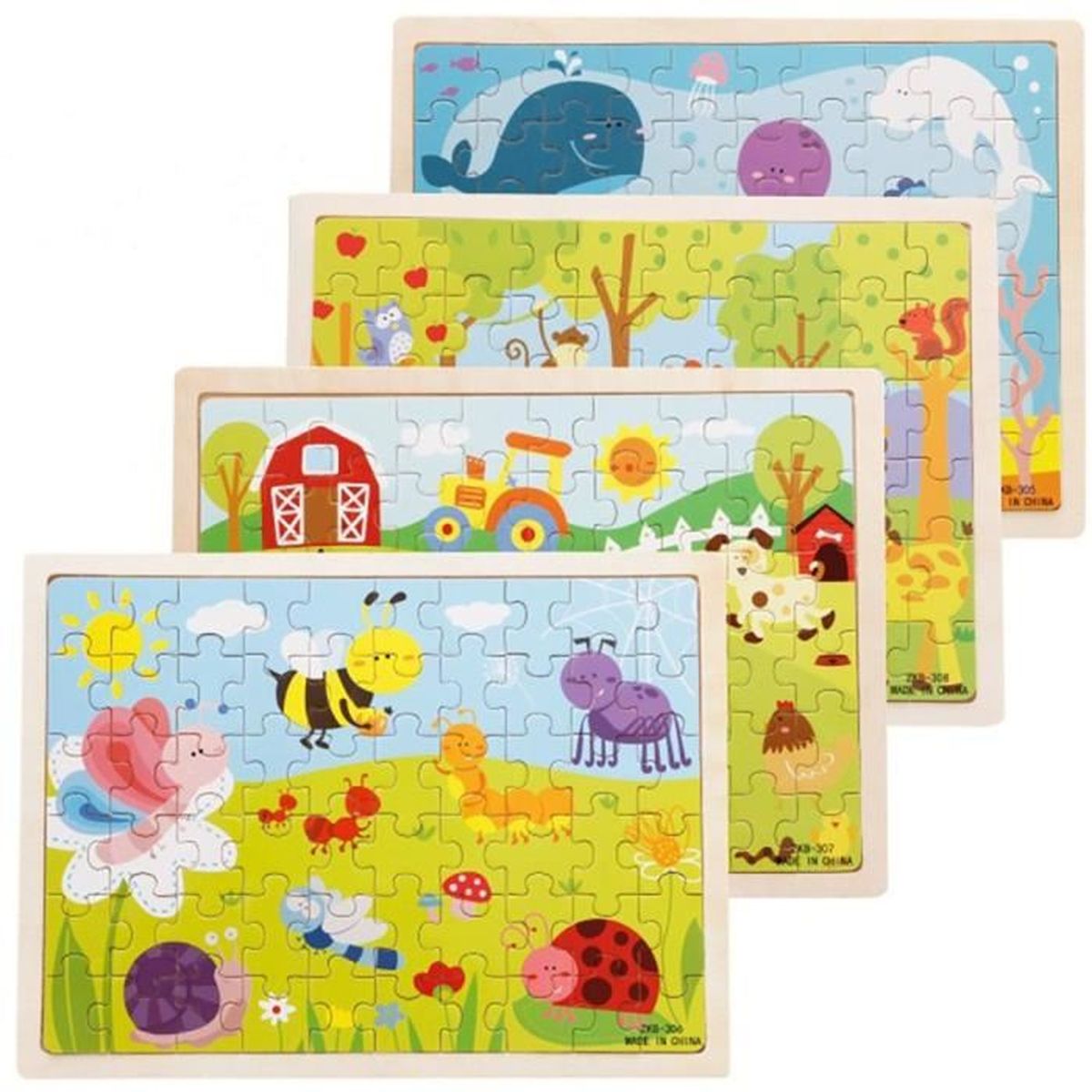 4pcs Puzzles en Bois à Bouton pour Garçons & Filles - Jouet Éducatif ...