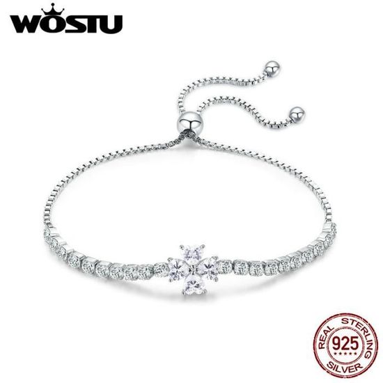 WOSTU Bracelets Argent 925 Amour Trèfle Brillant Sauteuse FemmesCoeur ...