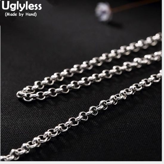 Uglyless S 925 argent Sterling 3MM chaînes épaisses colliers sans pendentif unisexe Bijoux fins ...