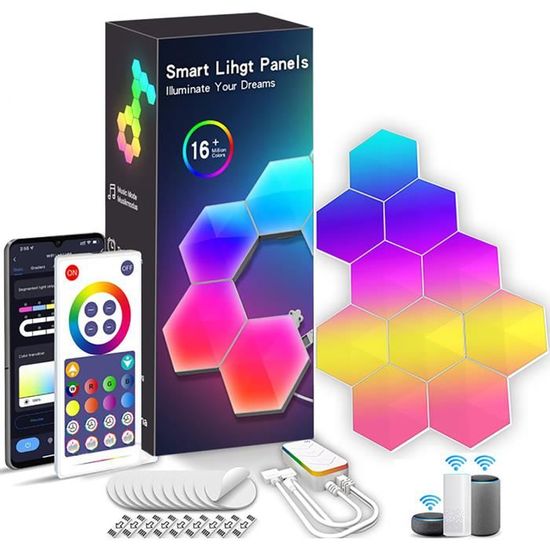 Panneau LED Mural - RGB - Télécommande - Design Hexagonal - Intérieur ...