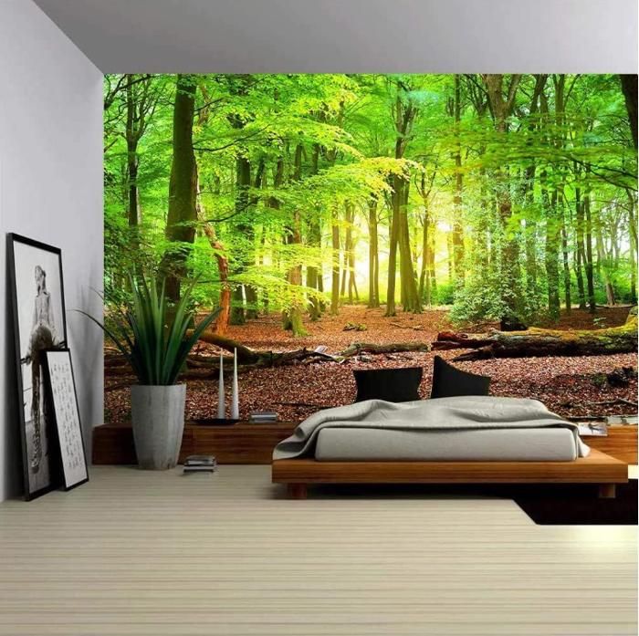 Peintures Murales de Forêt Paysage Arbre Papier Peint Mural Décor Mural ...