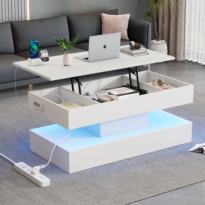 Table basse relevable blanc 100 x 50 x 42 cm Table d'appoint moderne ...