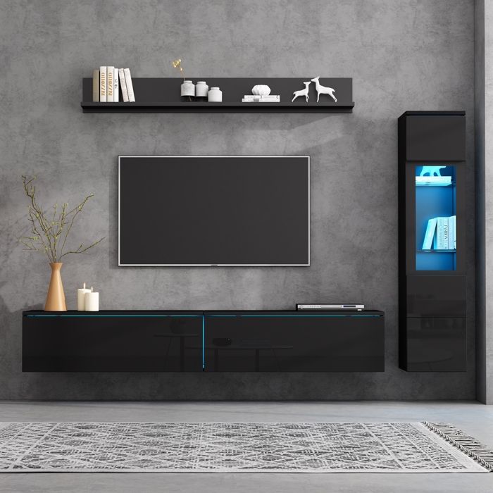 Ensemble Mur TV (3 pièces), LED éclairage, Ensemble de Meubles de Salon ...