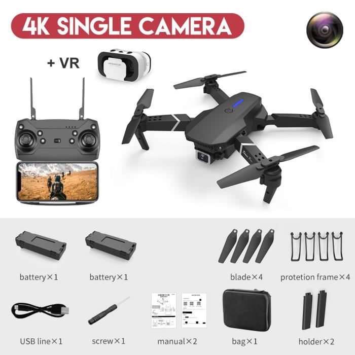 Noir 4K 1C 2B VR-Mini Drone Easy Fly 4K VR, E88, Quadricoptère Pliant ...