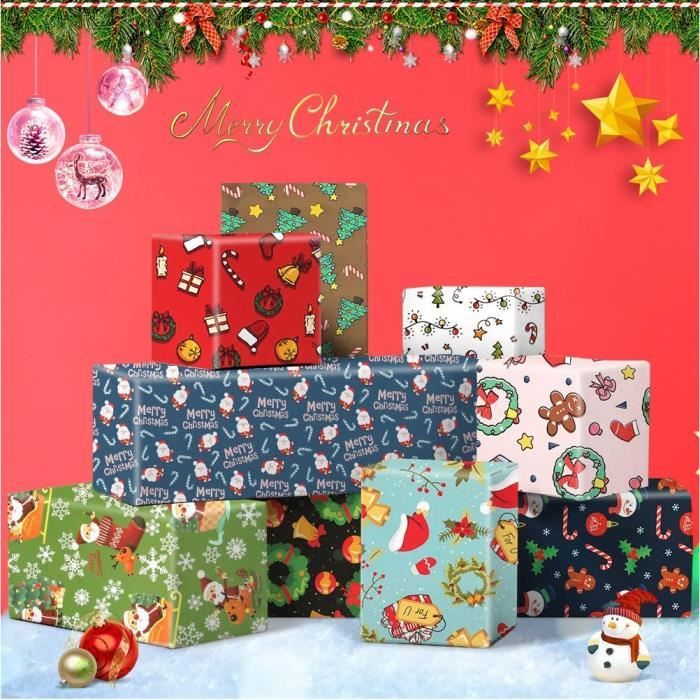 10 Feuilles Papier Cadeau Noel,Noël Cadeau Papier d'emballage,Papiers ...