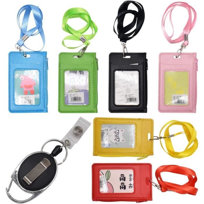 Porte Badge Vertical en Cuir, 6 Pièces Porte Badges avec Cordon en ...
