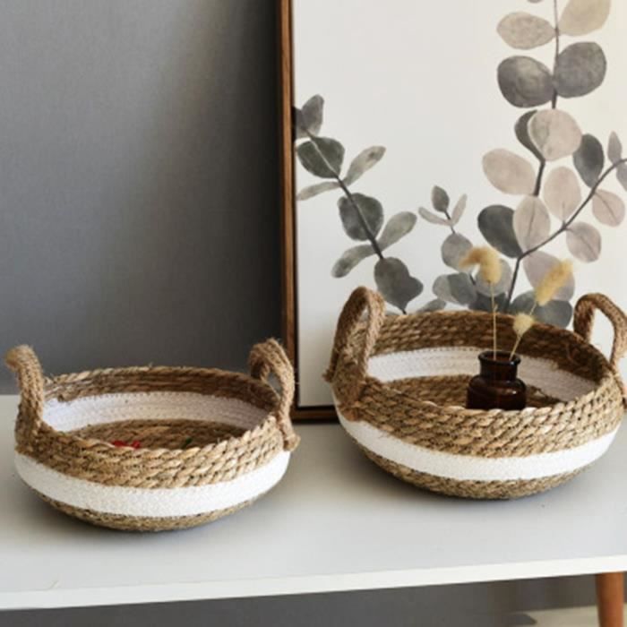 Panier à linge,Panier de table en paille tissé à la main,rangement des ...