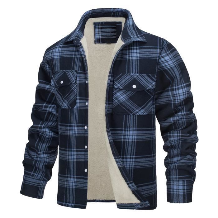Chemise Homme Carreaux Plaid Doublé Polaire Grande Taille 3D Imprimé ...