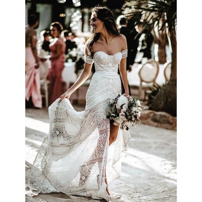 Robe De marie en dentelle style sirne tenue De mariage lgante paules dnudes col en cur style ...