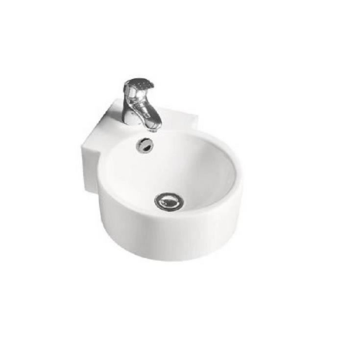 Lave main d'angle Rond - Céramique Blanc - 43 x 31 cm - Style ...