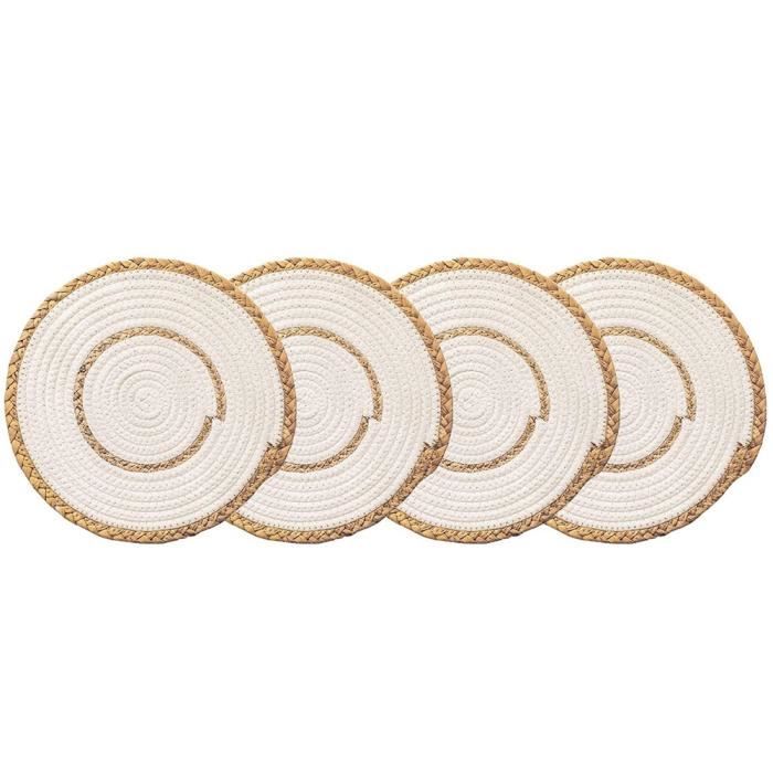Lot de 4 Sets de Table Ronds en Paille TisséE en Coton pour FêTe ...