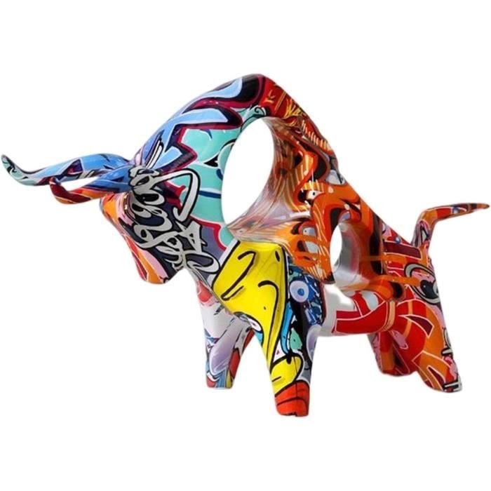 Vache Graffiti Statue, Résine Graffiti Taureau Statue, Minimaliste Pleine Couleur Taureau ...