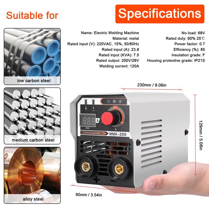 Poste à Souder Inverter IGBT 200A - Soudage MMA, MIG/MAG, TIG sans Gaz ...