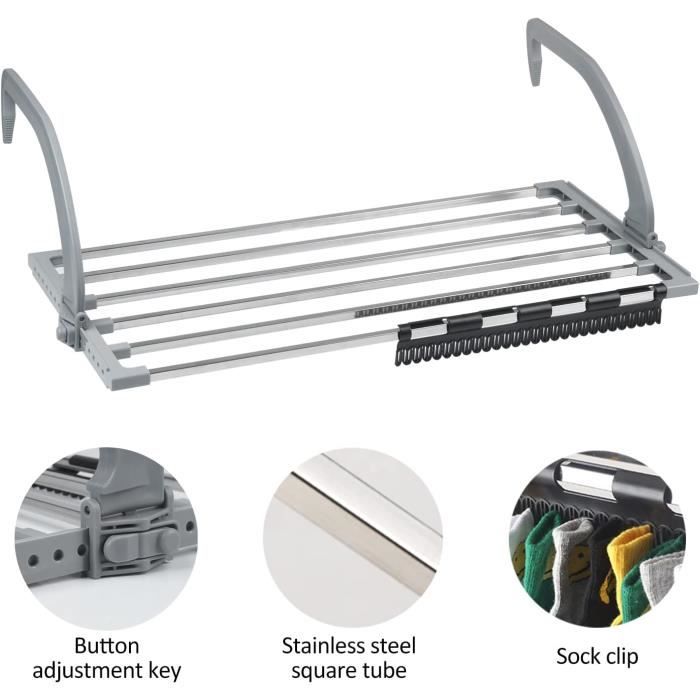 Séchoirs À Linge Pliable Étendoir Balcon En Acier Inoxydable Accrocher ...