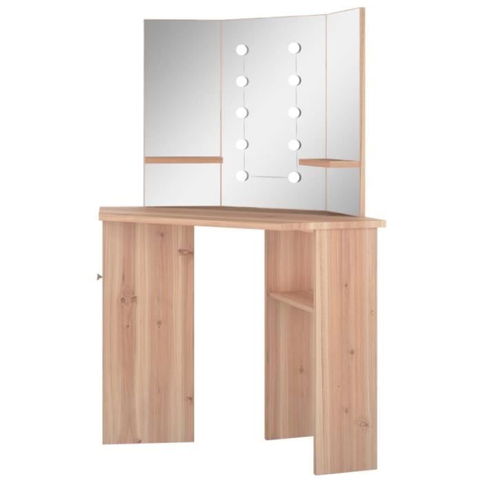Coiffeuse d'angle - AKOZON - Chêne - 111x54x141,5 cm - Miroir 3 ...