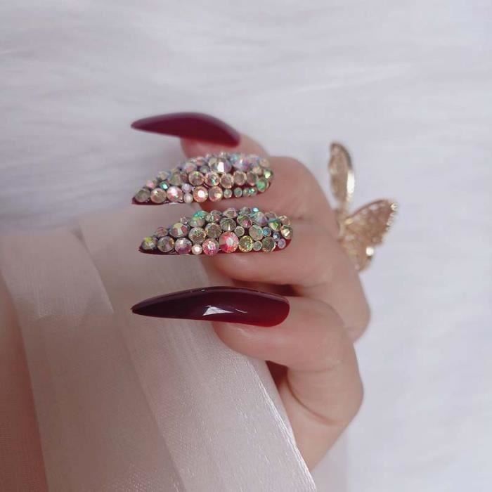 Faux ongles ovales Extra longs et pointus - YWEI - Rose - Pour salon ...