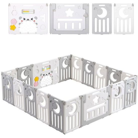 Parc Bébé Pliable 16+2 panneaux, Parc Bebe Modulable Plastique 190× ...