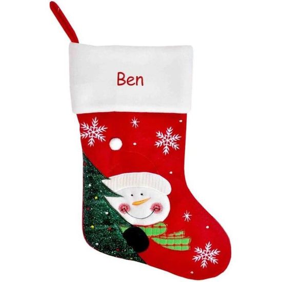 CD-Botte de Noël en Feutrine Rouge brodée (Bonhomme de Neige)[1812 ...