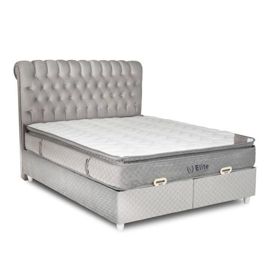 Ensemble lit double en velours gris avec coffre + matelas 160x200 cm ...