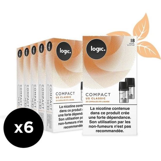 Logic - Goût US Classic - 18 mg-ml - 6 packs de 2 capsules d’e-liquide ...